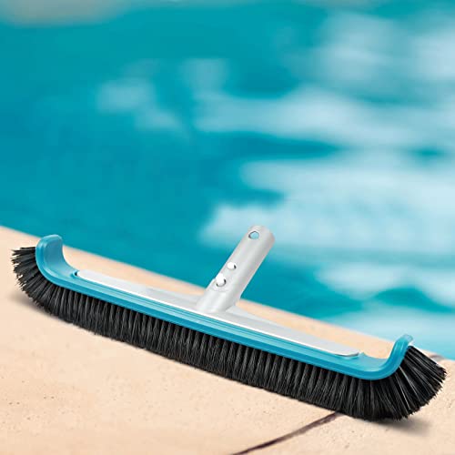 POOLWHALE Premium17.5 Swimming Floor & Wall Pool Brush, Aluminum Back Cleaning Brush Head Designed for Cleans Walls, Tiles & Floors, Nylon Bristles Pool Brush Head with EZ Clips