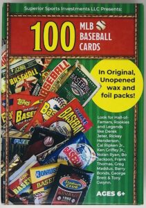 superior sports investments llc 100 mlb baseball cards in original unopened wax and foil packs blaster box look for hall-of-famers such as cal ripken, ken griffey jr, nolan ryan, frank thomas, don mattingly, wade boggs, george brett & tony gwynn.