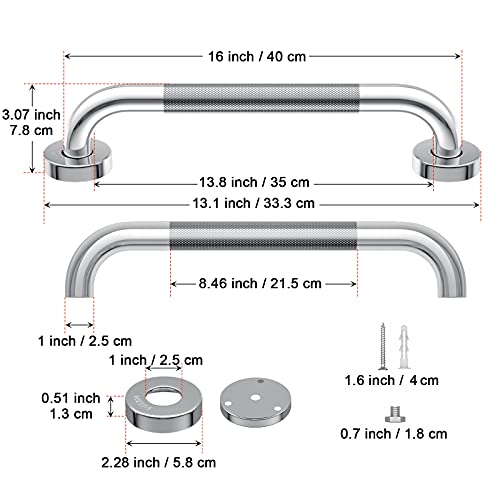 16 Inch Anti-Slip Shower Grab Bar, iMomwee Chrome Stainless Steel Bathroom Grab Bar Handle with Textured Grip, Shower Balance Bar, Safety Hand Rail Support, Handicap Elderly Senior Assist Bath Handle