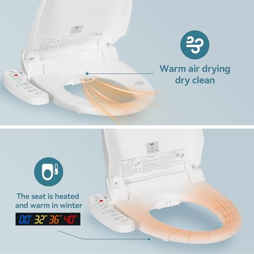 YOURLITE Bidet Toilet Seat Electric Warm Water Bidet with Warm Air Drying, Heated Seat Bidet with Self-cleaning Nozzle Temperature Adjustable White Toilet Seat