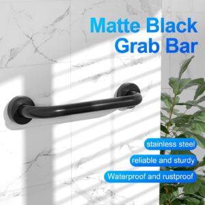 Matte Black Shower Grab Bar 12 Inch-1" Diameter, iMomwee Stainless Steel Small Safety Bars Bathroom Balance Support Bar, Assist Handle Wall Handrail Mobility Aids for Handicap Elderly Senior Disabled