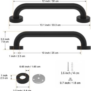 Matte Black Shower Grab Bar 12 Inch-1" Diameter, iMomwee Stainless Steel Small Safety Bars Bathroom Balance Support Bar, Assist Handle Wall Handrail Mobility Aids for Handicap Elderly Senior Disabled