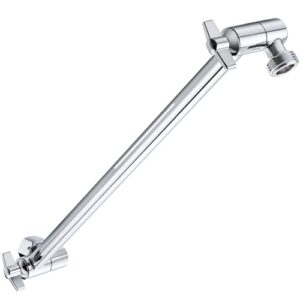 15 inch extra long adjustable shower head extension arm with locking set screw, singing rain solid brass chrome finish angle height adjustable, easy to install, g1/2 universal connector compatible