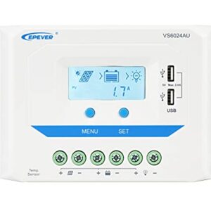 EPEVER 60A Solar Charge Controller 12V/24V Auto, 60 Amp Solar Panel Controller Regulator LCD Display with Dual USB Output, for Lead-Acid, Gel, Sealed, Flooded Batteries