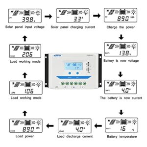 EPEVER 60A Solar Charge Controller 12V/24V Auto, 60 Amp Solar Panel Controller Regulator LCD Display with Dual USB Output, for Lead-Acid, Gel, Sealed, Flooded Batteries