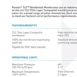 Pentair Pentek TLC-50 Reverse Osmosis Membrane, TLC Thin Layer Composite Residential Membrane Replacement, 50 GPD Flow Rate