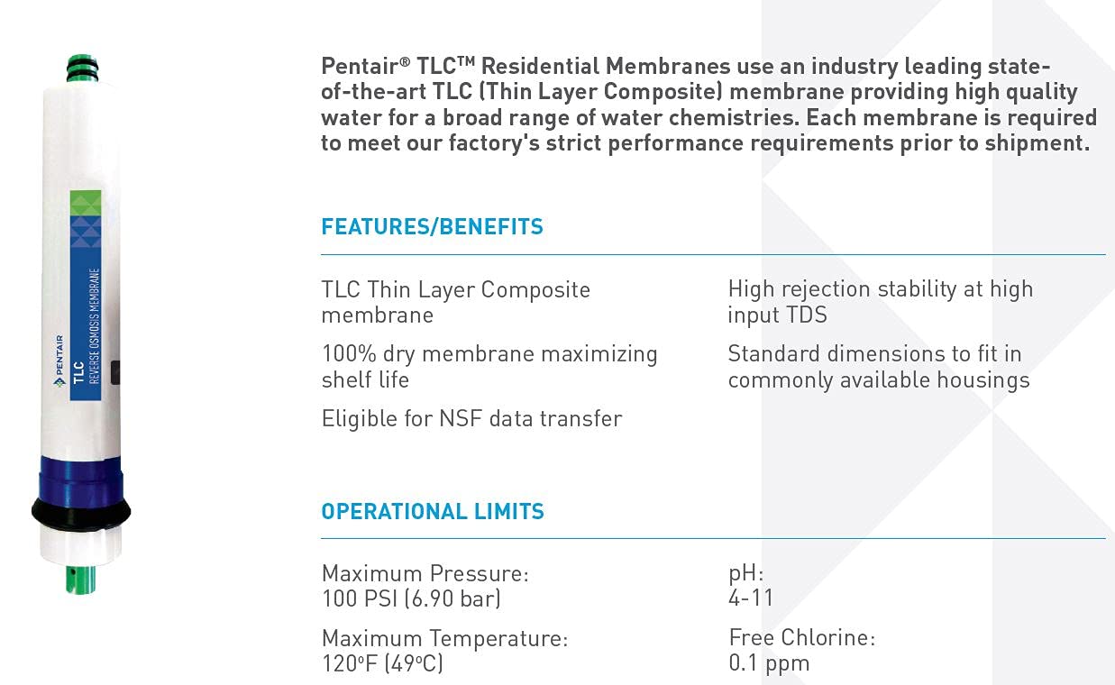 Pentair Pentek TLC-50 Reverse Osmosis Membrane, TLC Thin Layer Composite Residential Membrane Replacement, 50 GPD Flow Rate