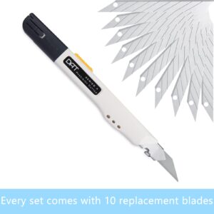 Utility Knife, DAT Series-X Portable Box Cutter, Fine Point Arts and Crafts Blade for Precision Cutting, with 10 Blade Pieces (White, 1 Cutter 10 Blades)