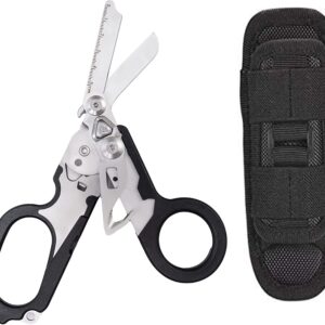 Marsrut 6 in 1 Emergency Response Shears with Strap Cutter and Glass Breaker Black With MOLLE Compatible Holster