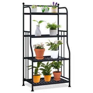 tie-dailynec 4 tier metal plant stand flower pots holder, multiple home storage shelf shoe organizer iron indoor and outdoor flower plant display rack for garden balcony living room patio (black)