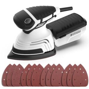 bielmeier electric detail sander with 12-piece sandpaper(60 grit×3,80 grit ×3,100 grit×3,120 grit × 3) with efficient dust collection system multi-function,14,000 opm hand held sanders for wood