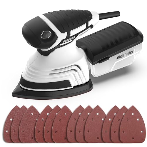 Bielmeier Electric Detail Sander with 12-Piece Sandpaper(60 Grit×3,80 Grit ×3,100 Grit×3,120 Grit × 3) with Efficient Dust Collection System Multi-Function,14,000 OPM Hand Held Sanders for Wood