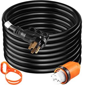 vevor heavy duty generator cord, 25 feet generator power cord, 50amp etl listed cord, 12000 watts black cable, ss2-50r generator plug, ss2-50p extension cord, 125/250v generator wire w/portable strap