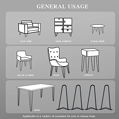 LCSDLHLSY Hairpin Legs 12 Inch,Furniture Legs 12 inch, Metal Home DIY Projects for TV Stand, Sofa, Cabinet, etc with Floor Protectors,Black 4PCS Set