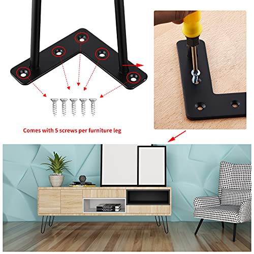 LCSDLHLSY Hairpin Legs 12 Inch,Furniture Legs 12 inch, Metal Home DIY Projects for TV Stand, Sofa, Cabinet, etc with Floor Protectors,Black 4PCS Set