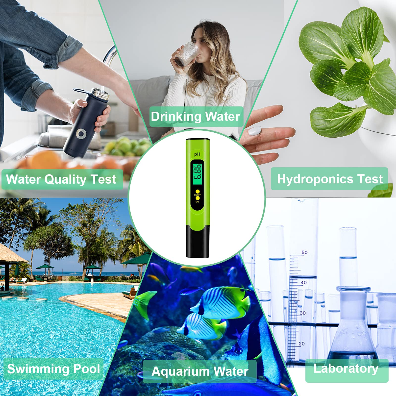 [New] Cyann PH Meter, Digital PH Tester Pen for Water, 0.01 High Precision Water Quality Tester with ATC Function, Backlight and 3 Calibration Powders, for Aquarium, Drinking Water and Pool