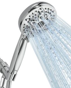 jdo shower head with handheld, high pressure handheld shower head 6 settings, detachable shower head set with stainless steel hose and shower bracket (chrome)