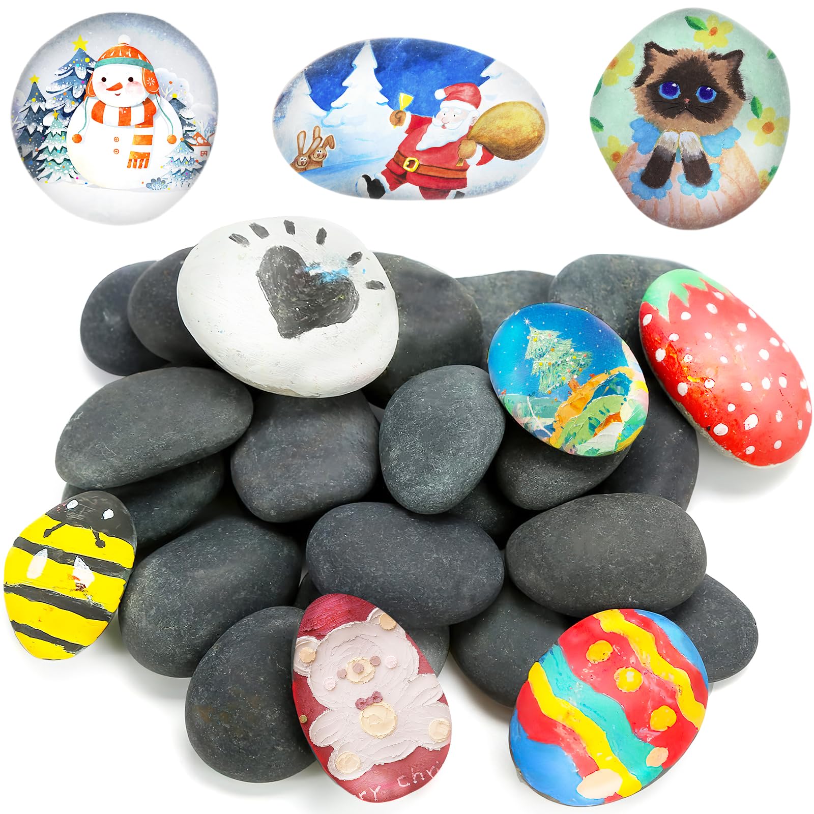 BigOtters Black Painting Rocks, 20 Painting Rocks Dark Rocks for Painting Kindness Rocks Range from About 1 to 2 inches, Hand Picked for Painting Rocks