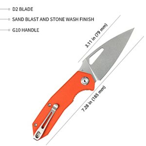 KUBEY Coeus KU122D 7.28" Thumb Open Pocket Knife, High Flat Ground Blade and Ergonomic G10 Handle Small Knife for Camping Hunting and Everyday Carry