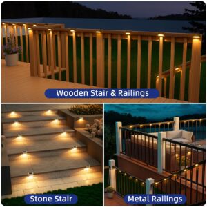 APONUO Solar Step Deck Fence Lights, Solar Step Lights Outdoor Waterproof Led Solar Fence Lamp for Patio, Stairs,Garden Pathway, Step and Fences(Warm White)