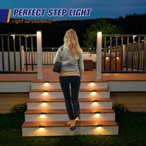 APONUO Solar Step Deck Fence Lights, Solar Step Lights Outdoor Waterproof Led Solar Fence Lamp for Patio, Stairs,Garden Pathway, Step and Fences(Warm White)