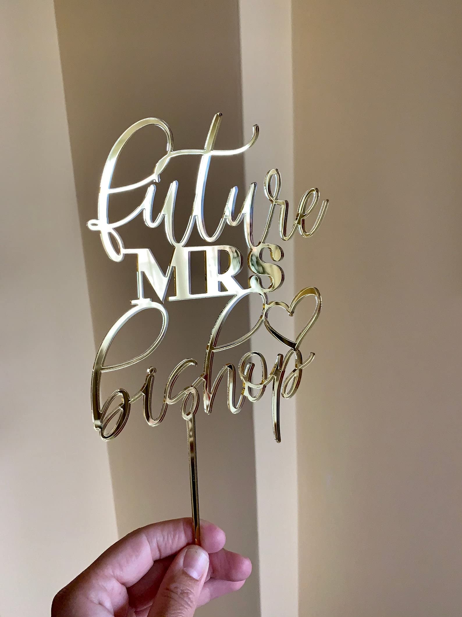 Personalized Future Mrs Cake Topper, Custom Name Cupcake Topper with Heart, Bridal Shower Decor, Calligraphy, Bachelorette, Engagement, Wedding Cake Topper, Hand Lettered, Script, Table Centerpiece