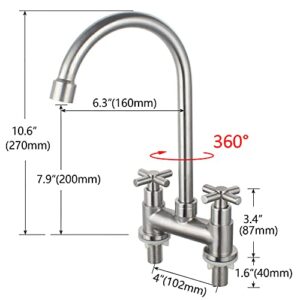 UMANYI Bar Faucet 2 Hole 4" Centerset High Arc Stainless Steel Brushed Nickel Bar Prep Kitchen Sink Faucet with Two Cross Handle SSKF10-1