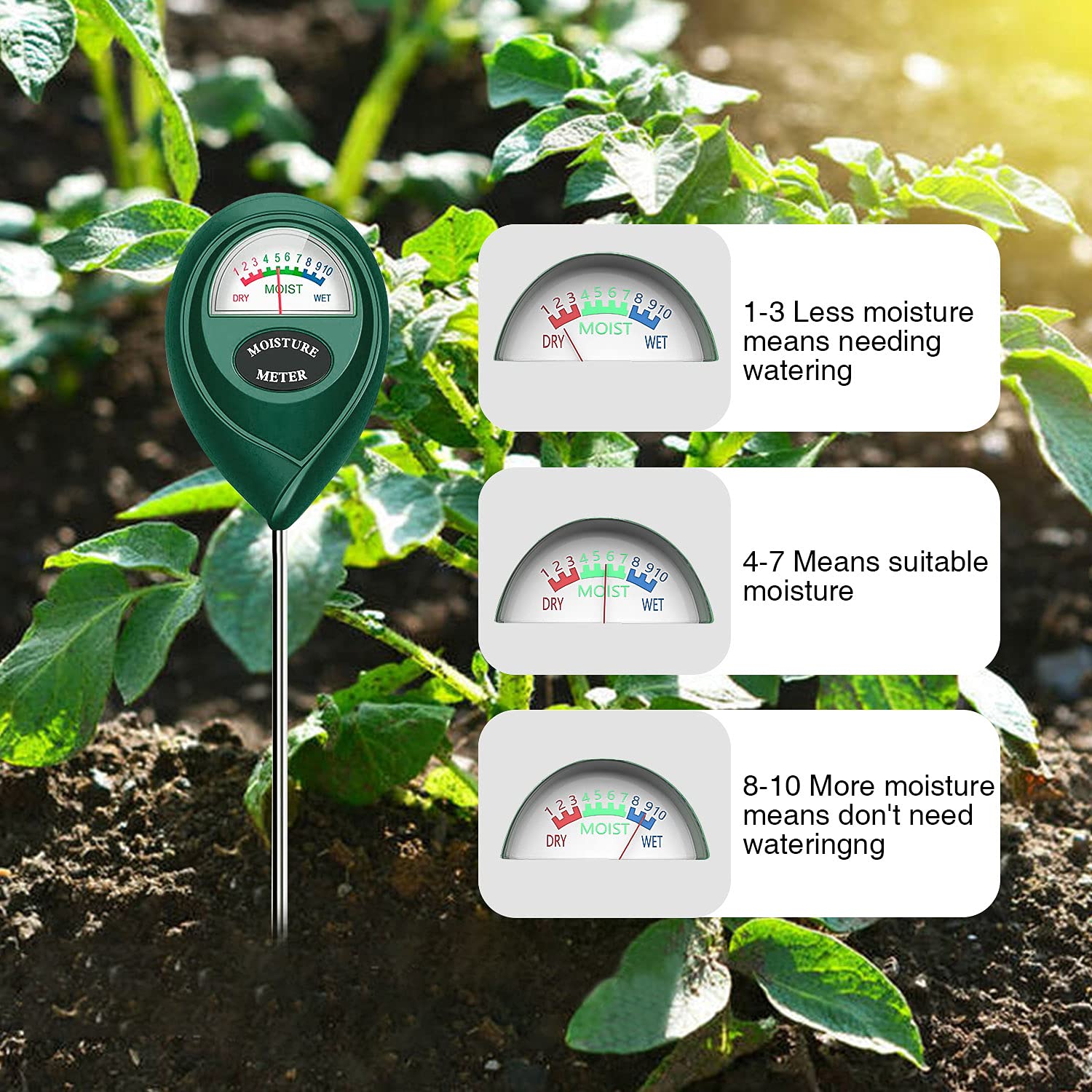 MOOCK Soil Moisture Meter, Portable Plant Soil Test Kit Indoor Outdoor Use, Hygrometer Moisture Sensor Water Meter for Potted Plants Succulents Trees Lawn Farm Garden, No Battery Needed, Easy to Read