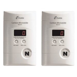 kidde carbon monoxide detector, plug in wall with 9-volt battery backup, digital led display, 2 pack