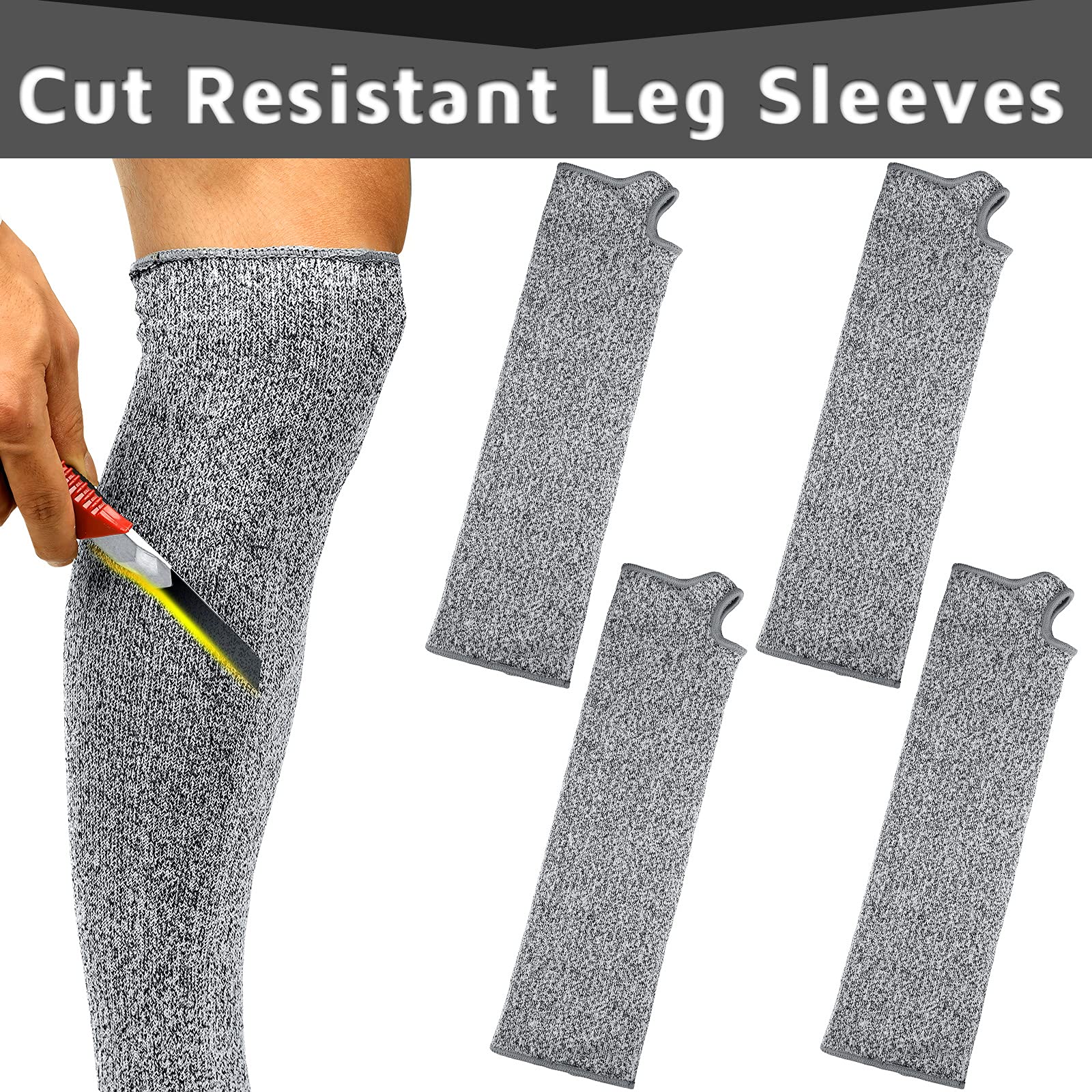 Zhanmai Cut Resistant Leg Sleeves Bite-Proof Protective Leg Sleeves for Welding, Lawn Mowing Guard Safety (Gray, Heel Hole Style)