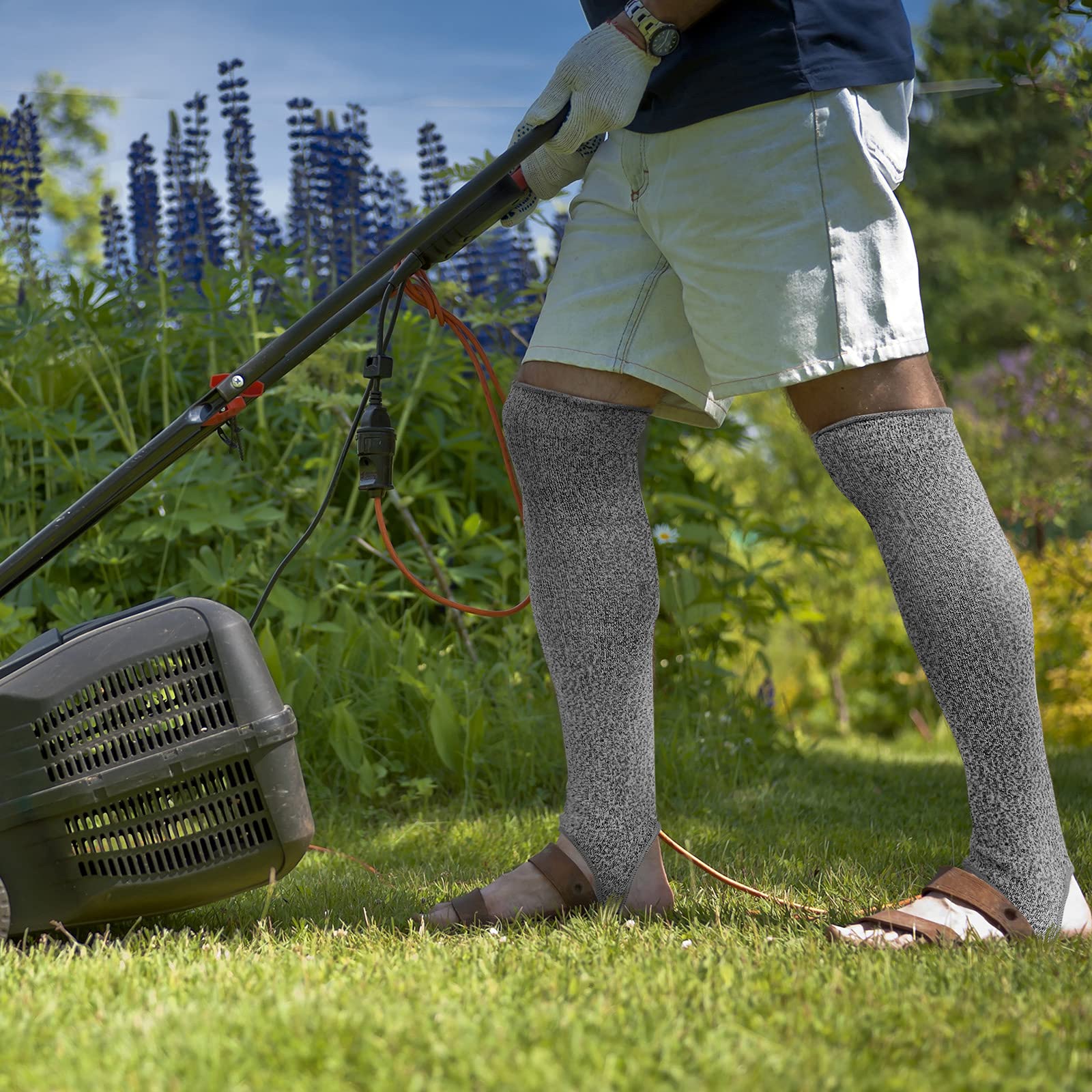 Zhanmai Cut Resistant Leg Sleeves Bite-Proof Protective Leg Sleeves for Welding, Lawn Mowing Guard Safety (Gray, Heel Hole Style)