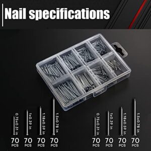 C&T 2-Piece Hammer Set, 560PCs Hardware Nail Assortment Kit & 2pc 8oz Small Claw Hammer, Mini Hammer with Anti-Slip Handle, Anti-Corrosive Galvanized 280 Picture Hanging Nails & 280 Finishing Nails