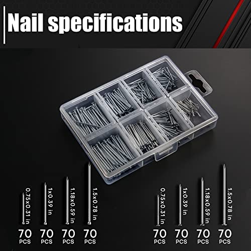 C&T 2-Piece Hammer Set, 560PCs Hardware Nail Assortment Kit & 2pc 8oz Small Claw Hammer, Mini Hammer with Anti-Slip Handle, Anti-Corrosive Galvanized 280 Picture Hanging Nails & 280 Finishing Nails