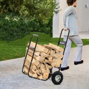 Trlec gt4-ly Firewood Cart 220 with Large Wheels, Fireplace Log Rolling Caddy Hauler, Wood Mover Outdoor Indoor Storage Holder Rack, Heavy Duty