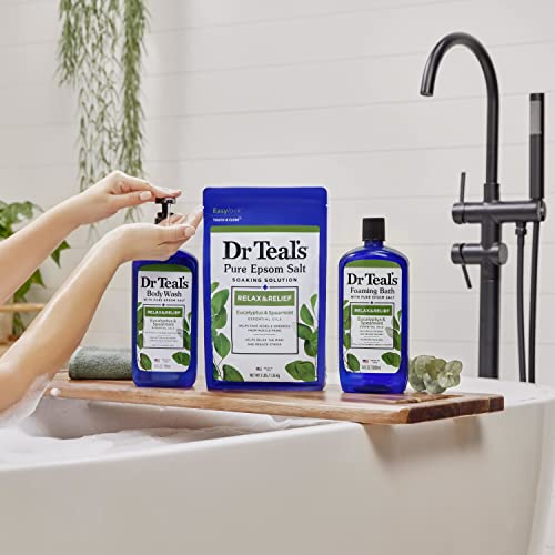 Dr Teal's Body Wash with Pure Epsom Salt, Relax & Relief with Eucalyptus & Spearmint, 24 fl oz (Pack of 4) (Packaging May Vary)