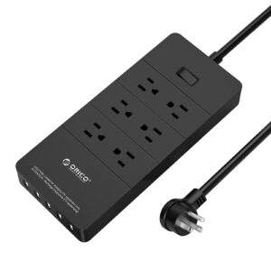 orico power strips with 6 outlets & 5 usb ports, surge protector power strip flat extension cord 10 ft(1875w/15a), 1700 joules for home & office accessories, etl listed- black