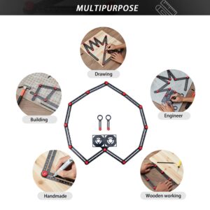 SUNLFPROD Multi Angle Measuring Ruler Pro, Universal Multi Angle Tool, 12-Sided Aluminum Alloy Full Metal Angle Measurement & Opening Locator, Tile Holes Measure Ruler with 5-Hole Positioning Aperture