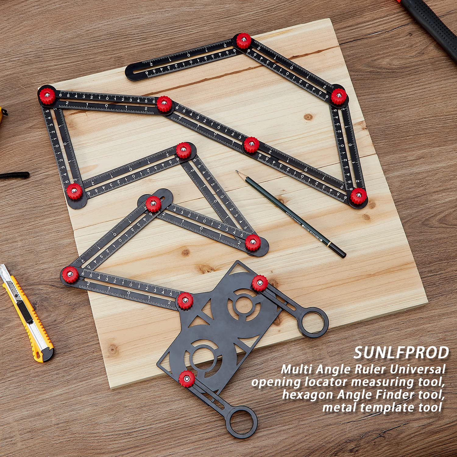 SUNLFPROD Multi Angle Measuring Ruler Pro, Universal Multi Angle Tool, 12-Sided Aluminum Alloy Full Metal Angle Measurement & Opening Locator, Tile Holes Measure Ruler with 5-Hole Positioning Aperture