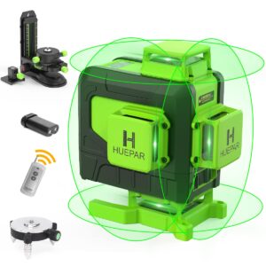 laser level self-leveling huepar 4x360 green cross line floor laser tool with remote control -2 x 360 horizontal/vertical lines nivel láser with rechargeable li-ion battery & magnetic bracket-904dg