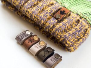 custom small labels with rivet, knitting beanie tags, personalized leather tags, crochet tags, leather label for knitted items, handmade tag