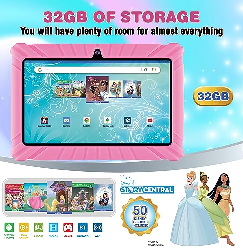 Contixo Kids Tablet V8, 7-inch HD, Ages 3-7, Toddler Tablet with Disney E-Bookd, Parental Control - Android 11, 32GB, WiFi, Learning Tablet for Children w/ 50 Disney Storybooks Apps (Value $200), Pink