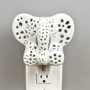 lilys lights handmade led ceramic elephant plug in night light for kids (white elephant)