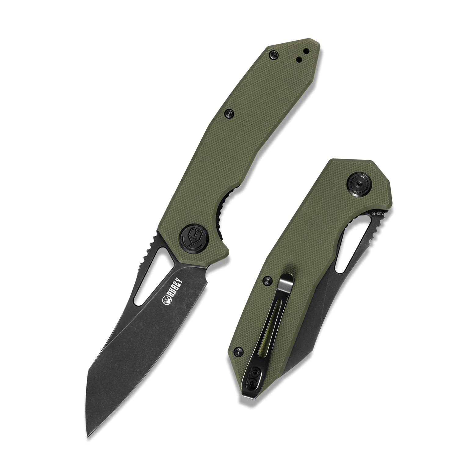 KUBEY Vagrant KU291 Folding Knife, Everyday Carry Pocket Knives 3" AUS10 S.S and G10 Handle with Deep Carry Clip Outdoor Knife for Men and Women (Green)