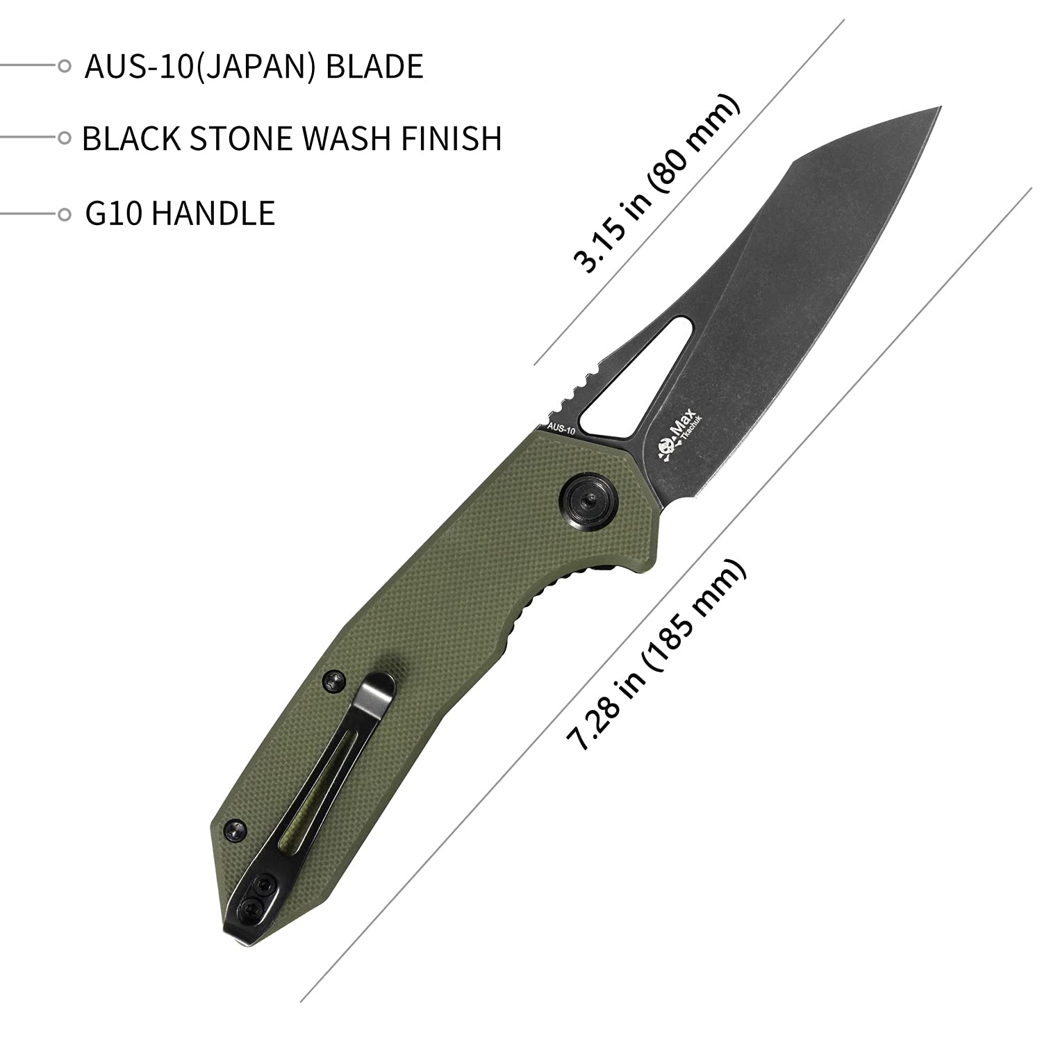 KUBEY Vagrant KU291 Folding Knife, Everyday Carry Pocket Knives 3" AUS10 S.S and G10 Handle with Deep Carry Clip Outdoor Knife for Men and Women (Green)