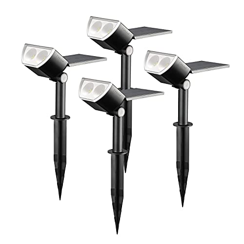 Linkind Solar Spot Lights Outdoor, 6500K Daylight Solar Outdoor Lights, IP67 Waterproof Adjustable Solar Panel Solar Spotlights, Solar Landscape Garden Light for Yard Patio Trees, 4 Pack