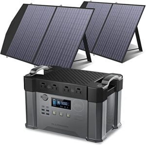 allpowers s2000 1500wh solar generator with solar panels included 2000w portable power station with 2 foldable solar panels 100w for battery backup electric vehicle rv emergency