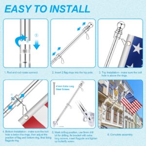 Upgraded Flag Pole Kit w/ 2-Position Bracket Holder & Rotating Flag Rings - 5FT to 6Ft 1" Metal Flagpole Kit for 3x5 & 4x6 American Flag - House Wall Mount Flag Pole for Residential (6 FT, Silver)