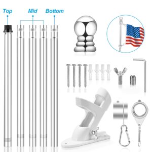 Upgraded Flag Pole Kit w/ 2-Position Bracket Holder & Rotating Flag Rings - 5FT to 6Ft 1" Metal Flagpole Kit for 3x5 & 4x6 American Flag - House Wall Mount Flag Pole for Residential (6 FT, Silver)