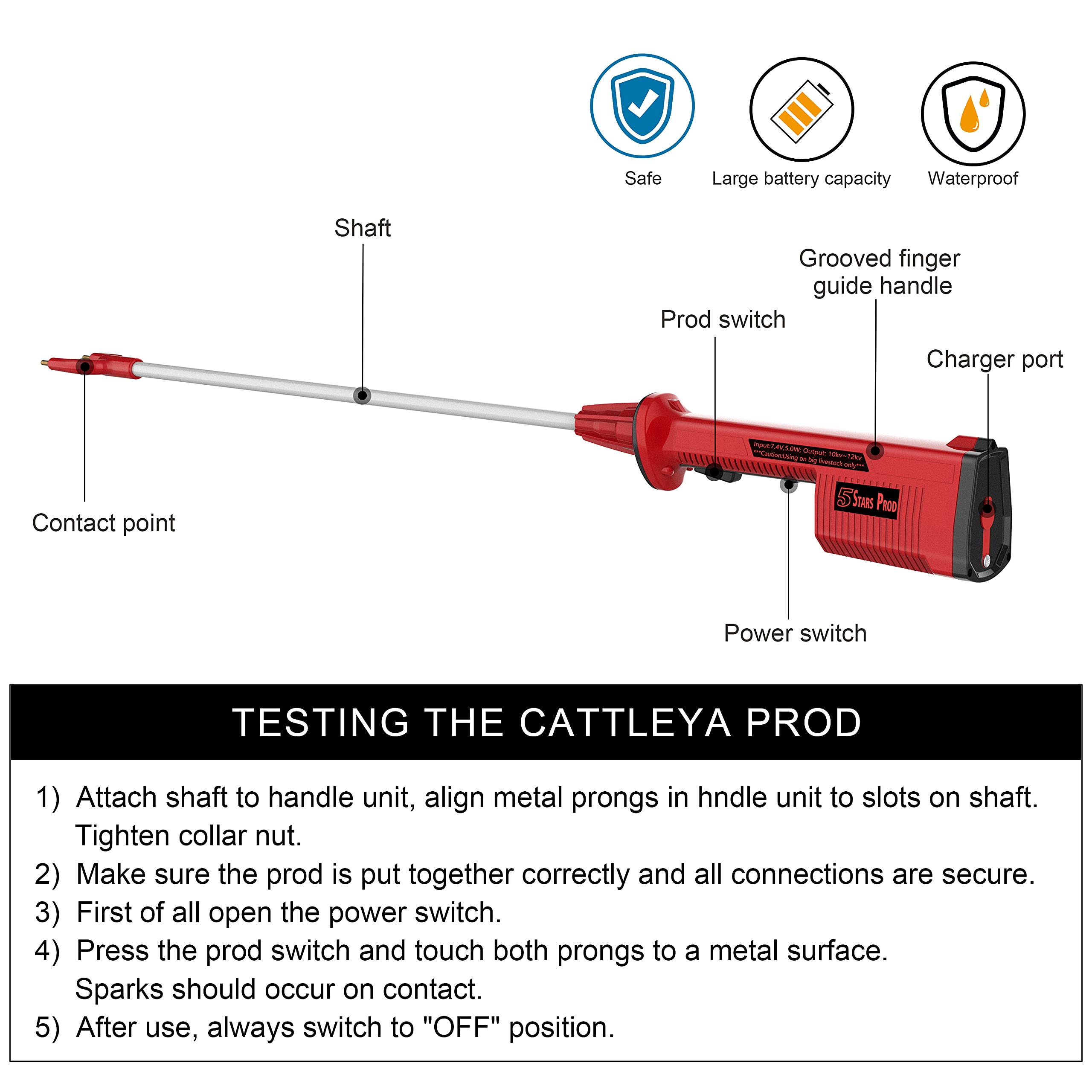 C Cattleya Cattle Prod for Dogs Cows, Liverstock Prod Rechargeable, Waterproof Electric Cattle Prod Stick for Cow Pig Goats (39 in.)