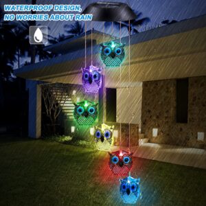 Wjiang Solar Wind Chimes, Owl LED Solar Powered Wind Chimes Lamp Color Changing Waterproof Garden Chimes with Hook for Outdoor Indoor Patio Yard Deck Grandma Mom